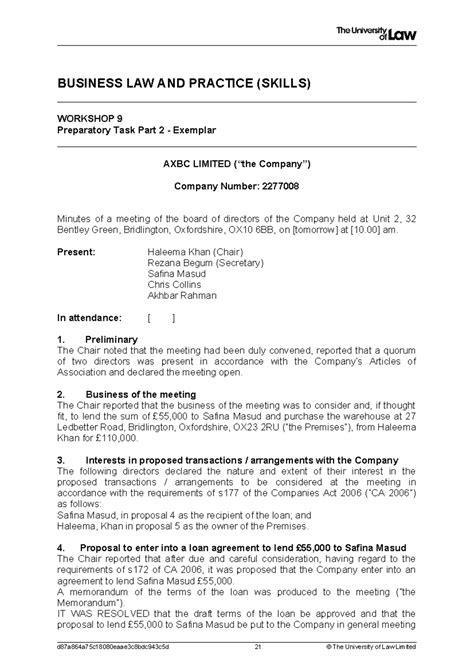 Blp Ws Ce Preparatory Task Part Exemplar T BUSINESS LAW AND PRACTICE SKILLS