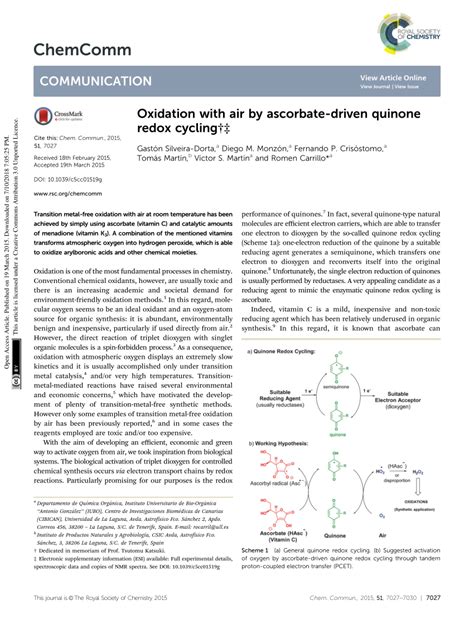Pdf Oxidation With Air By Ascorbate Driven Quinone Redox Cycling
