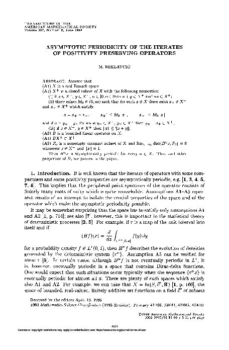 Pdf Asymptotic Periodicity Of The Iterates Of Positivity Preserving Operators