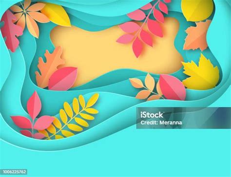 종이을 단풍나무 오크 및 다른 파스텔 컬러 배경 나뭇잎 트렌디한 종이 접기 깊은 종이 컷 스타일 물결선 및 부드러운 그림자 0명에 대한 스톡 벡터 아트 및 기타 이미지