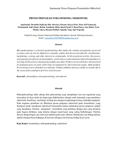 Pdf Proses Preparasi Foraminifera Mikrofosil Laporan Akhir M3