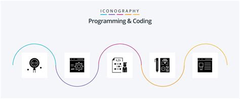 Programming And Coding Glyph 5 Icon Pack Including Development Coding