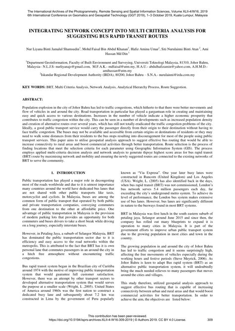 Pdf Integrating Network Concept Into Multi Criteria Analysis For Suggesting Bus Rapid Transit