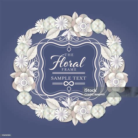 Abstrakt Vit Blommig Krans Med Vintage Border Vector Illustration Vit Blomma Ram Med Papper