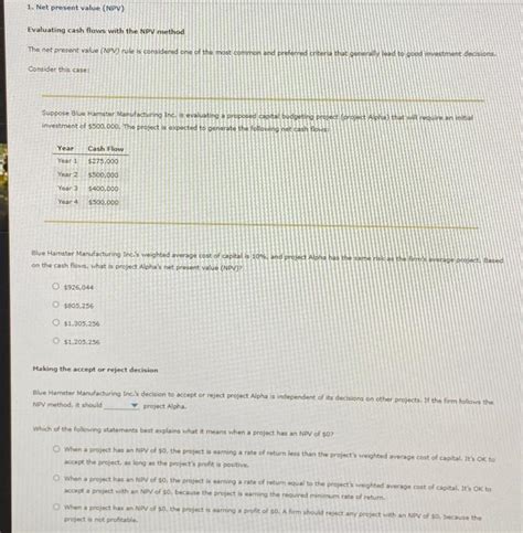 Solved 1 Net Present Value Npv Evaluating Cash Flows With