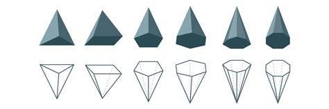 Pyramid Types Set 3d And Line Icon Math Geometric Figures Polyhedron