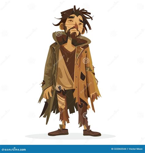Illustration Homeless Man Standing Looking Tired Disheveled Beard