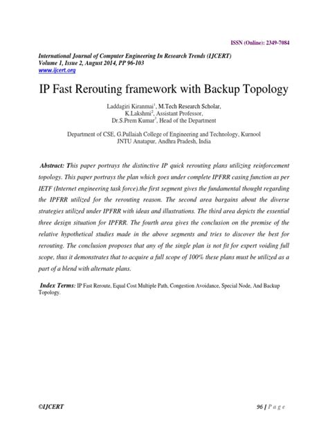 Ip Fast Rerouting Framework With Backup Topology Pdf Router