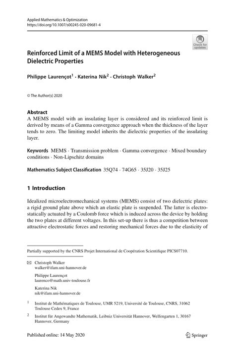 Pdf Reinforced Limit Of A Mems Model With Heterogeneous Dielectric Properties