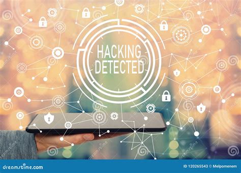 Hacking Detected With Man Holding A Tablet Stock Image Image Of