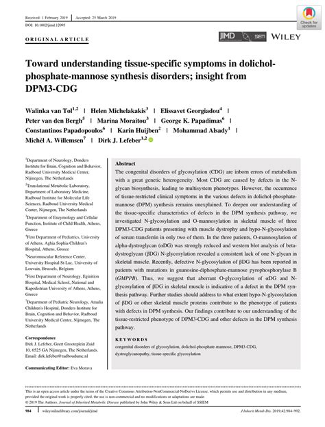 Pdf Toward Understanding Tissue Specific Symptoms In Dolichol