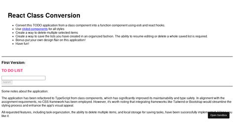 React Class Conversion Assignment Forked Codesandbox