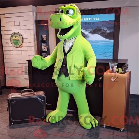 Lime Green Loch Ness Monster Mascot Costume Character Dressed With A