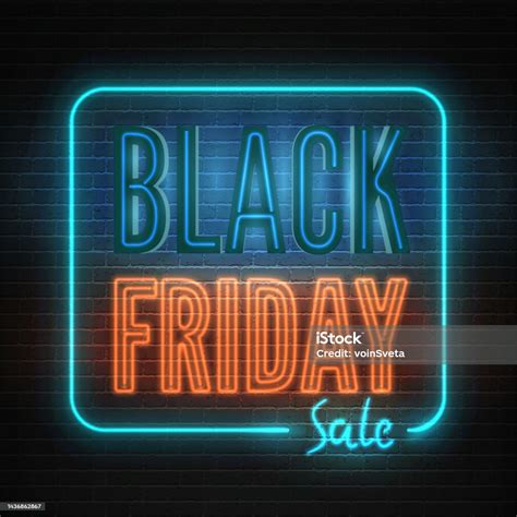 블랙 프라이데이 복고풍 스타일의 네온 라이트 박스 연간 할인 제안 벡터 배너 템플릿 검은색에 대한 스톡 벡터 아트 및 기타