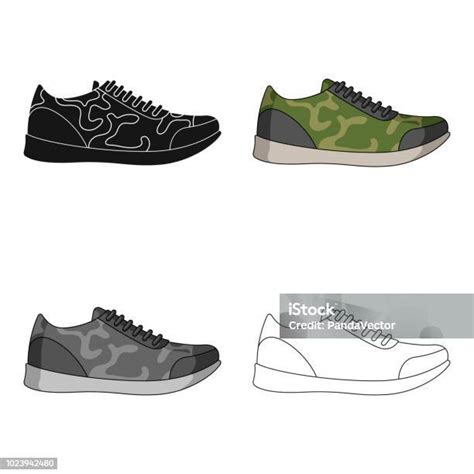 매일 착용을 위해 걸 레 위장 운동 화입니다 다른 신발 단일 만화 스타일 벡터 기호 재고 일러스트 웹에서 아이콘 가죽에 대한 스톡 벡터 아트 및 기타 이미지 Istock
