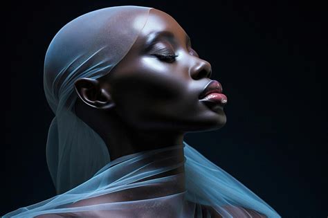 Portrait Of A Darkskinned Woman With A Blue Veil In The Style Of