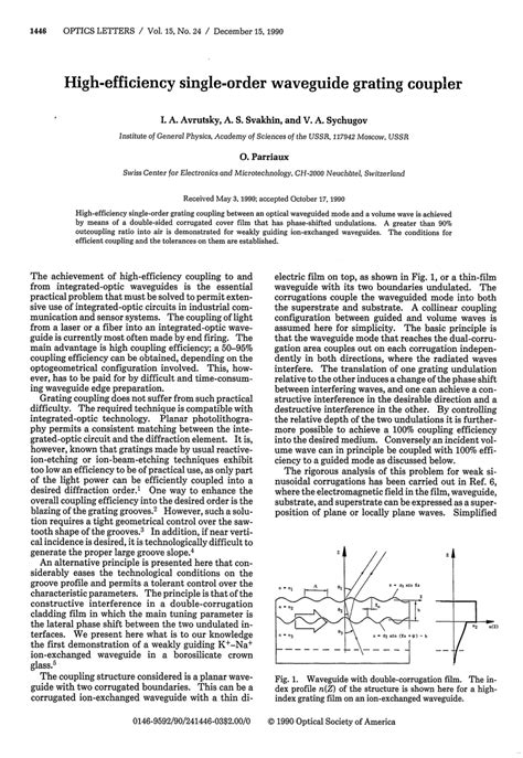 Pdf High Efficiency Single Order Waveguide Grating Coupler