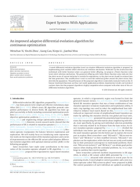 Pdf An Improved Adaptive Differential Evolution Algorithm For