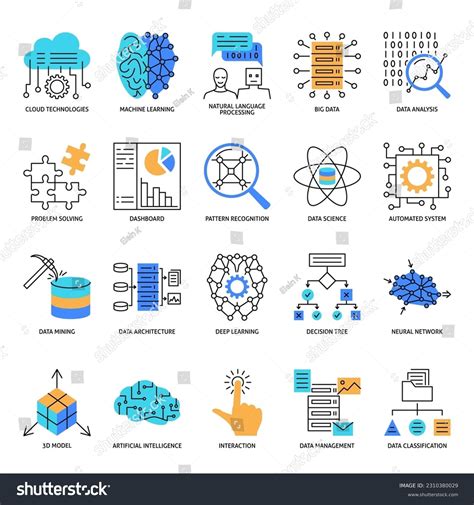 Artificial Neural Network Icon Set Line Stock Vector Royalty Free