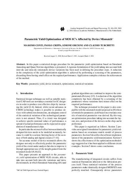 Pdf Parametric Yield Optimization Of Mos Ics Affected By Device