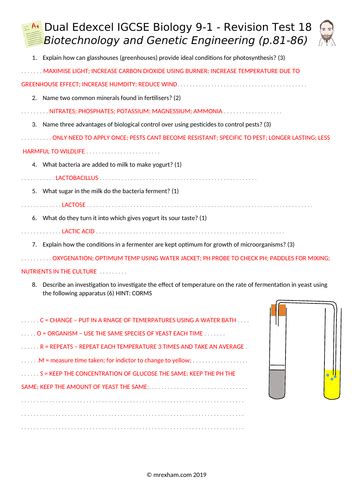 Igcse Edexcel Double Award Biology Quick Fire Test Food Production And Genetic Modification