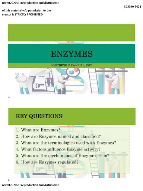 Lecture Enzymes Ndrmt V Reproduction And Distribution SC Of This Material W O