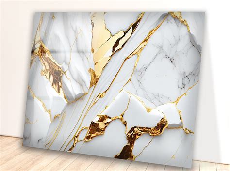 Tempered Glass Wall Art Abstract Marble And Gold Print Etsy