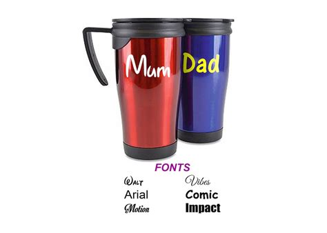 Personalised Custom Travel Mug Handle And Push On Lid Stainless Steel