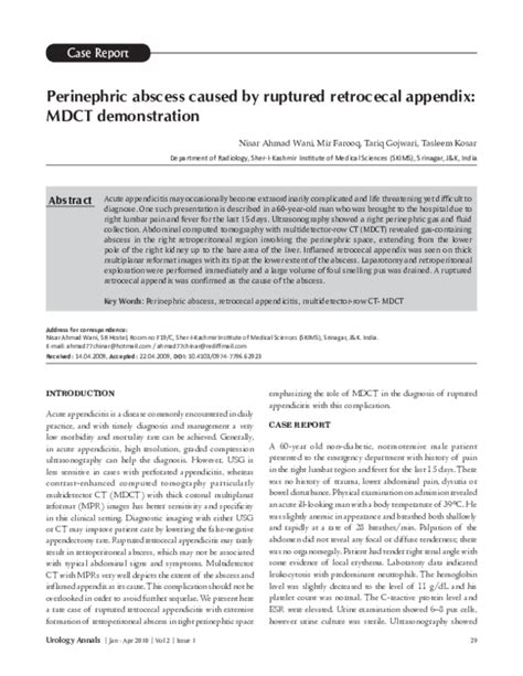 Pdf Perinephric Abscess Caused By Ruptured Retrocecal Appendix Mdct Demonstration