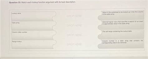 Solved Question 33 Match Each Lookup Function Argument With Chegg Com