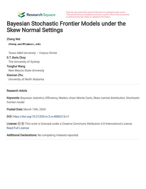 Pdf Bayesian Stochastic Frontier Models Under The Skew Normal Settings