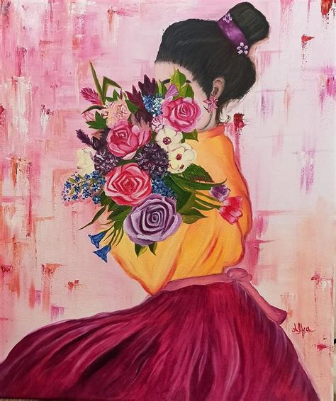 Lady With Flowers Painting By Alka Malik Fine Art America