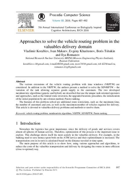 Pdf Approaches To Solve The Vehicle Routing Problem In The Valuables