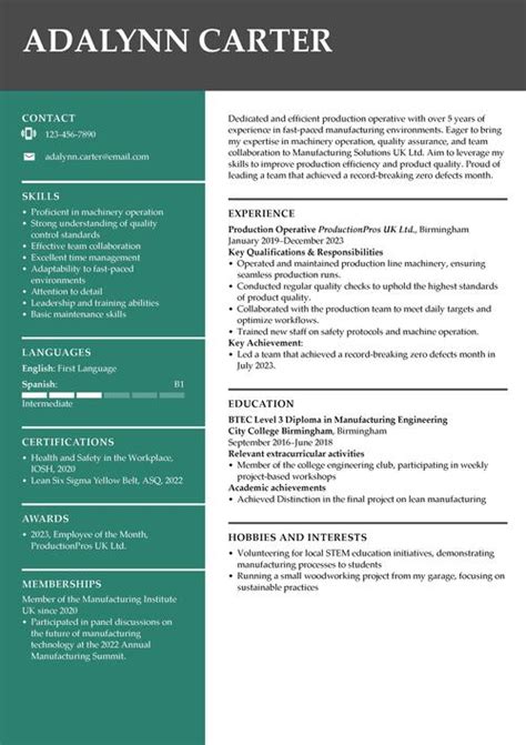 Production Operative CV Example Writing Tips