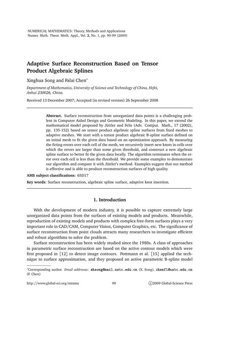 global science press adaptive surface reconstruction based on tensor