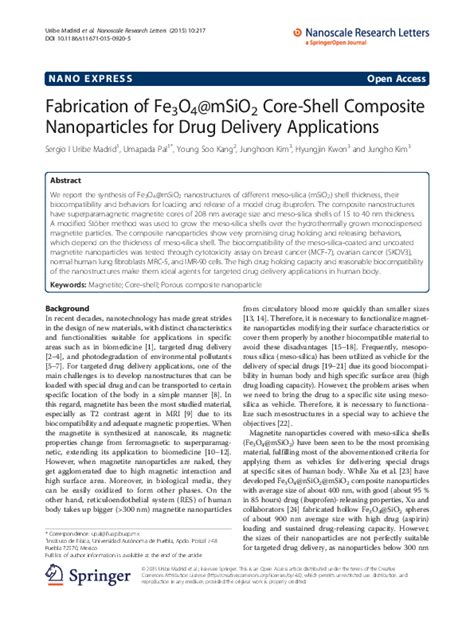 Pdf Fabrication Of Fe3o4msio2 Core Shell Composite Nanoparticles For