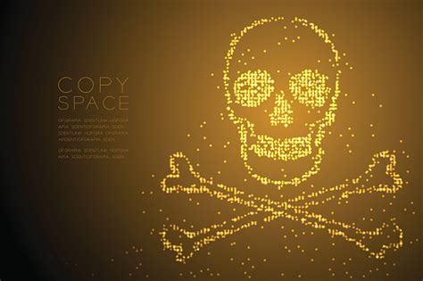 추상 기 원형 도트 픽셀 패턴 해골과 교차 된 뼈 모양 갈색 그라데이션 배경 복사 공간 벡터 Eps 10에 격리는 위험한 개념