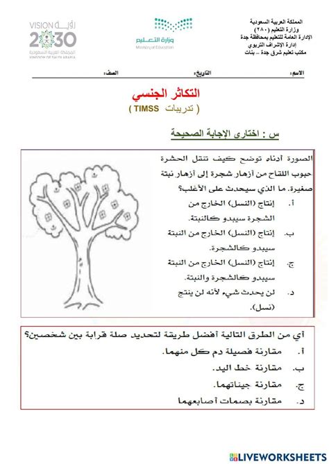 التكاثر الجنسي Worksheet Live Worksheets