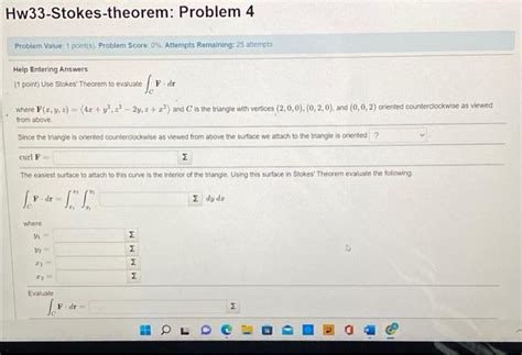 solved hw33 stokes theorem problem 4 problem value 1