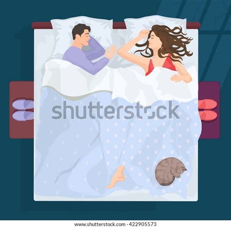 Sleeping Man Woman Bed Night Near Stock Vector Royalty Free 422905573