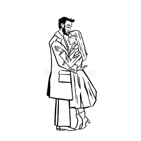Lovers Hugging Outline Monochrome Illustration Hand Made Stock Vector Illustration Of Design