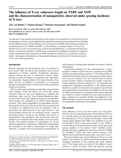 pdf the influence of x ray coherence length on txrf and xsw and the