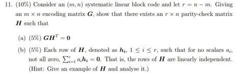Solved 11 10 Consider An M N Systematic Linear Block