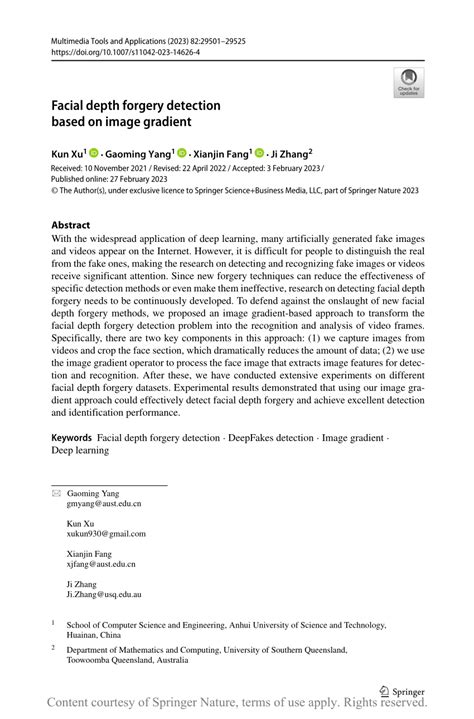 Facial Depth Forgery Detection Based On Image Gradient