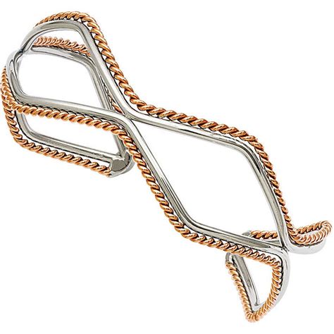 Primal Steel Stainless Steel And Textured Rose Ip Plated Cuff Bangle