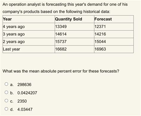 An Operation Analyst Is Forecasting This Years Demand For One Of His