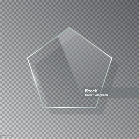 사실적인 3d 오각형 유리 프레임은 회색 투명 배경에 분리되어 있습니다 창조적 인 경계판 객체 프레임 워크 0명에 대한 스톡