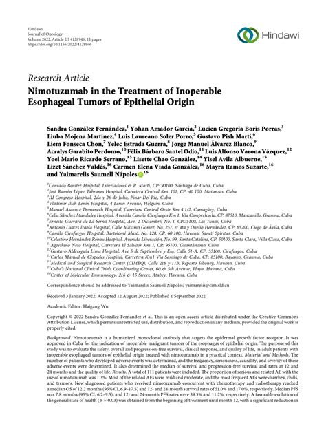 Pdf Nimotuzumab In The Treatment Of Inoperable Esophageal Tumors Of Epithelial Origin