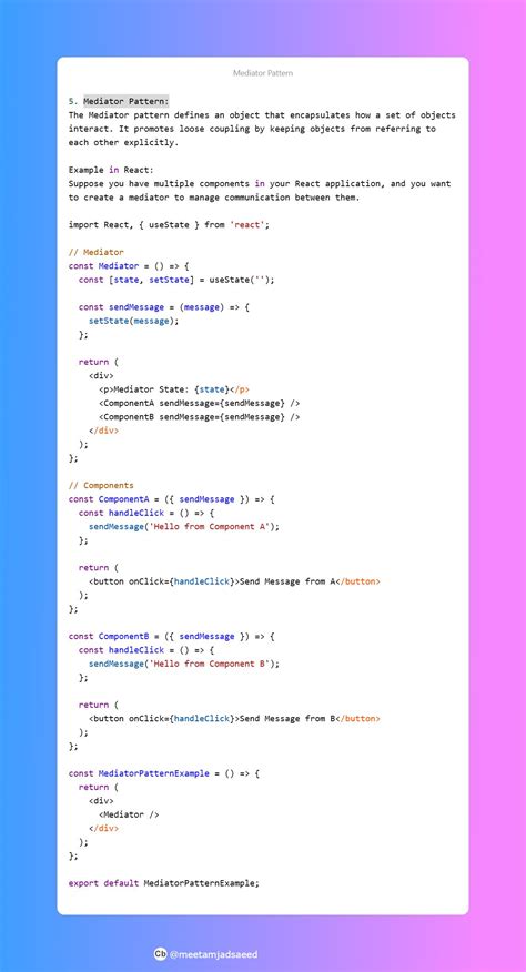 Mediator Pattern React And React Components Amjad Saeed Posted On