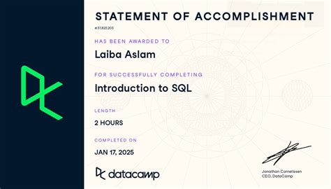 Laiba Aslam On Linkedin Sql Dataanalytics Learningjourney Datacamp